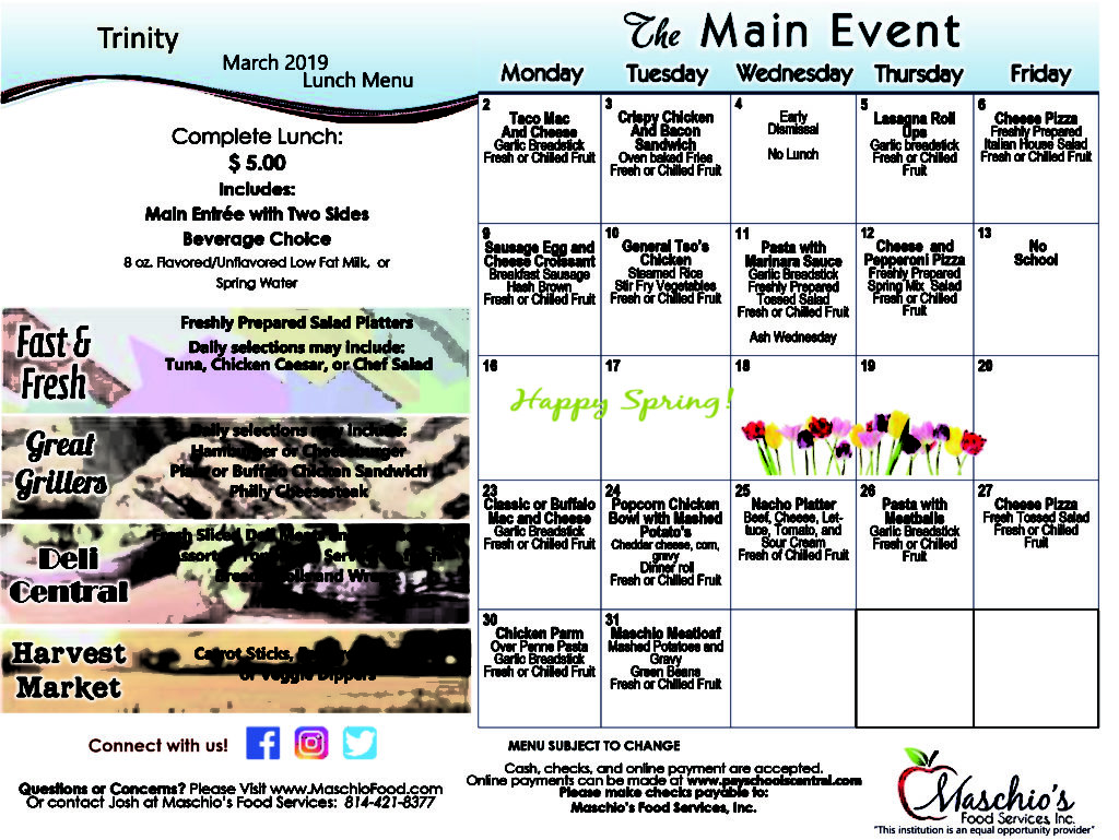 Mar 20 Trinity Lunch Menu - Trinity Catholic High SchoolTrinity ...